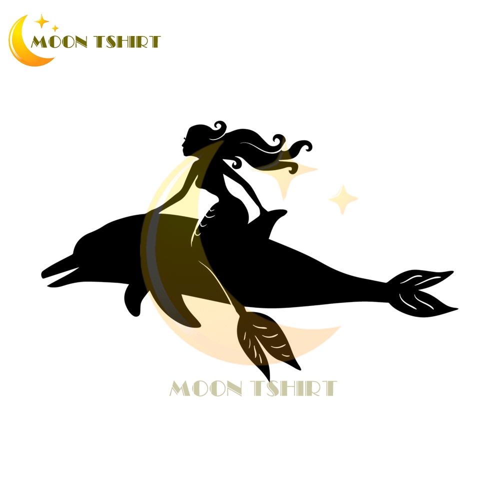 Little Mermaid Riding Dolphin Silhouette Vector SVG | Inspire Uplift
