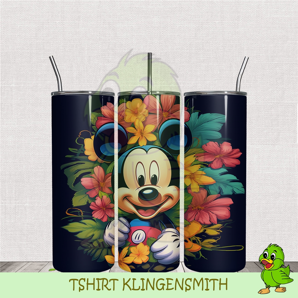 Mickey Mouse 3D Floral Skinny Tumbler Wrap PNG | Inspire Uplift