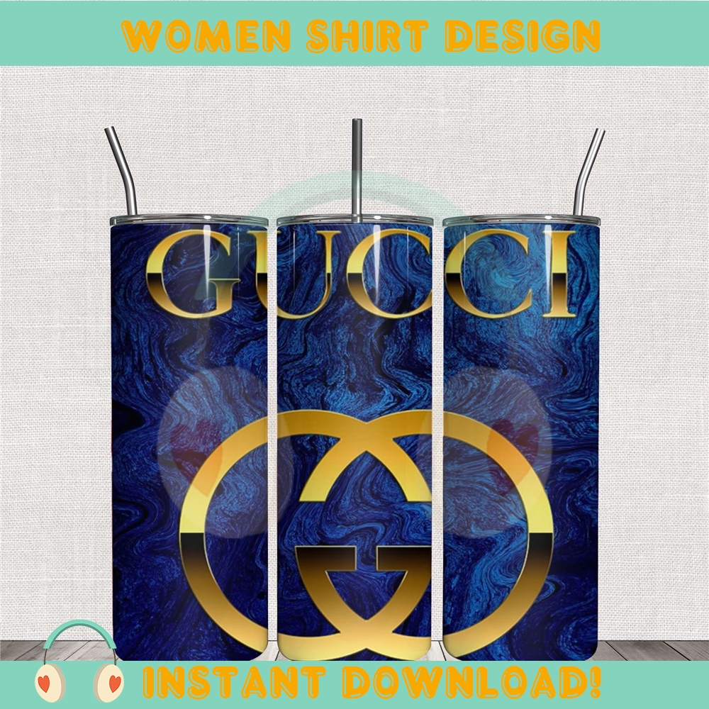 Golden Gucci Fashion Logo Design Tumbler Wrap PNG | Inspire Uplift