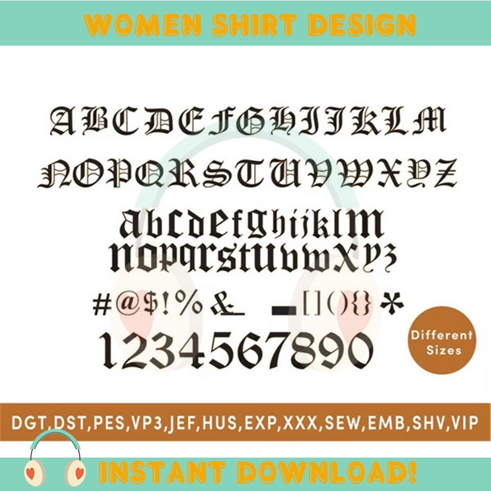 Old English Gothic Embroidery Font, Alphabet Machine Embroid | Inspire ...