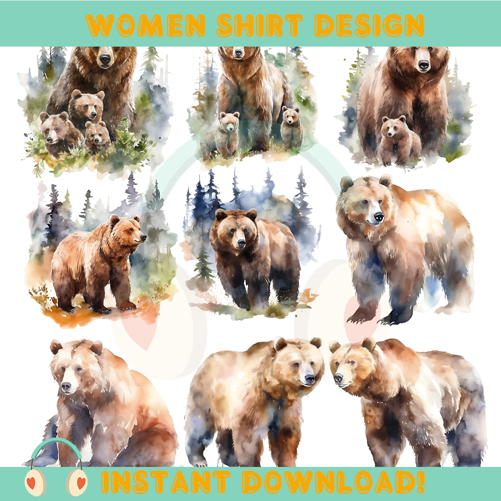 Grizzly Bear Watercolor Clipart, Grizzly Bear Cute Clip Art, - Inspire ...