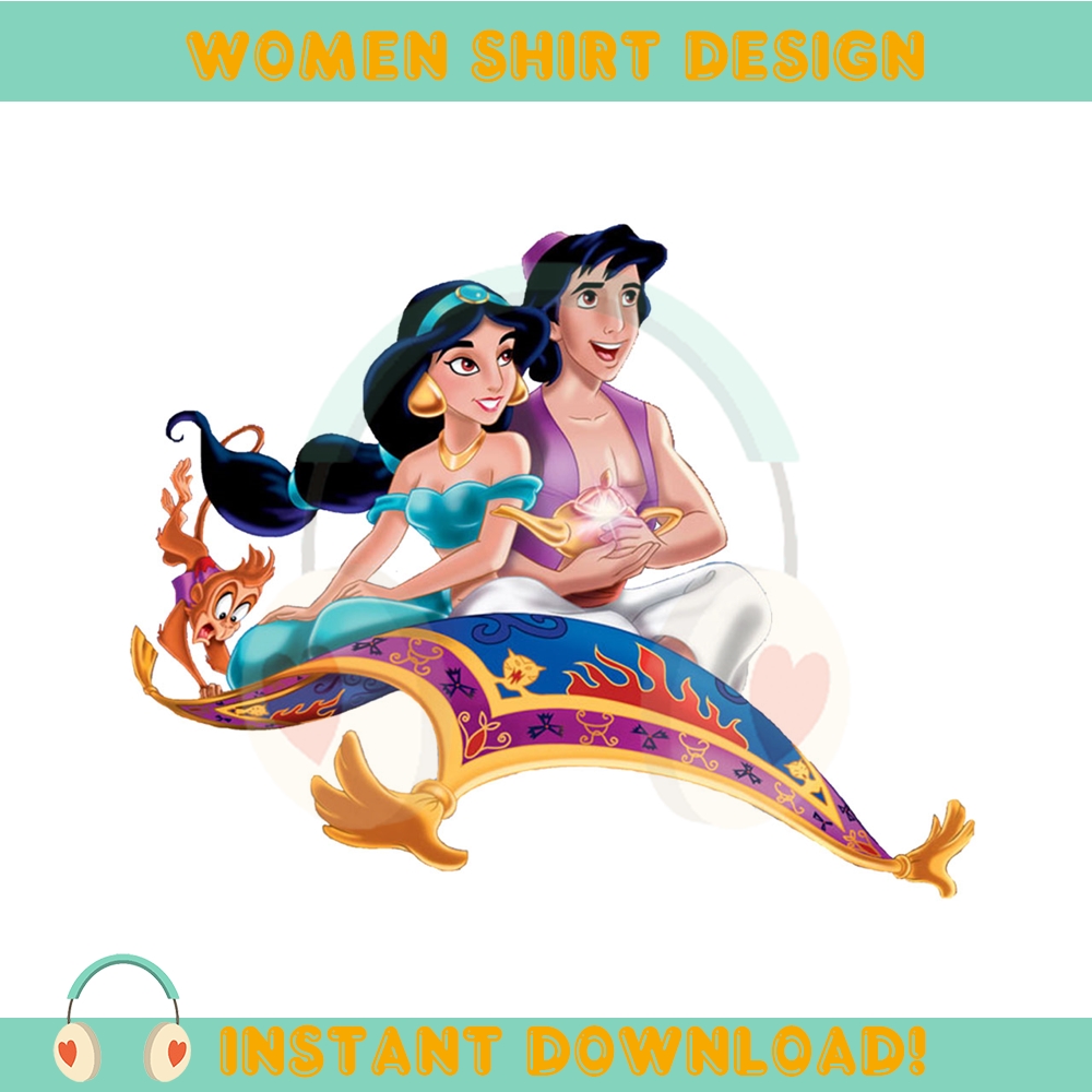 Cartoon Disney Aladdin Abu & Princess Jasmine On Flying Magi | Inspire ...