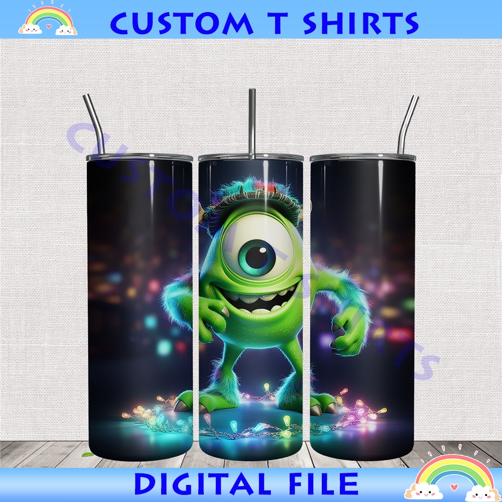 3D Mike Wazowski Lights Tumbler Wrap PNG | Inspire Uplift