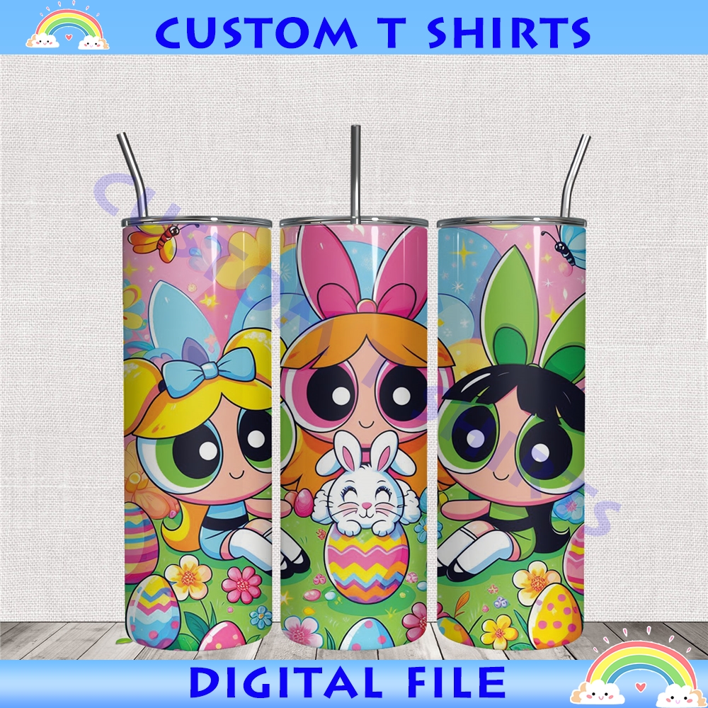 Chibi Powerpuff Girls Happy Easter Tumbler Wrap PNG | Inspire Uplift