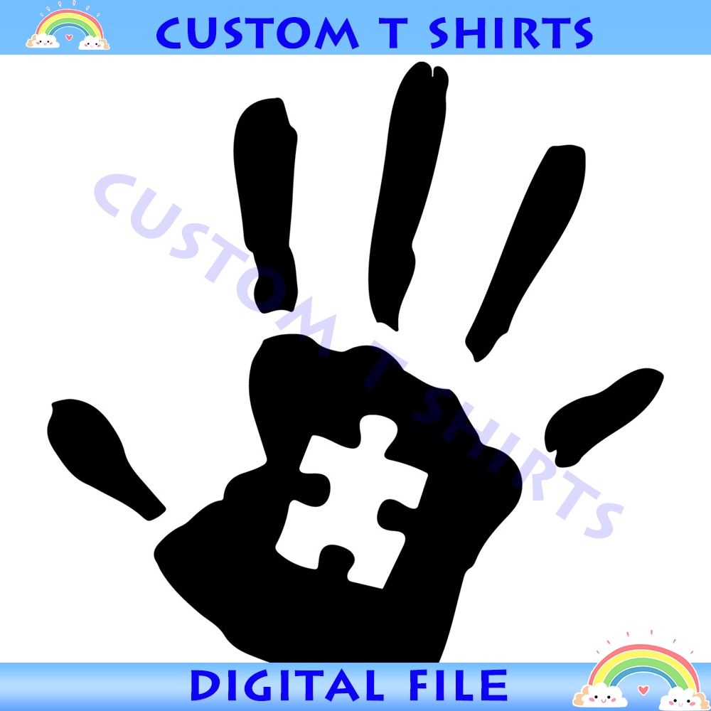 Autism Black Puzzle Piece Hand Design PNG | Inspire Uplift