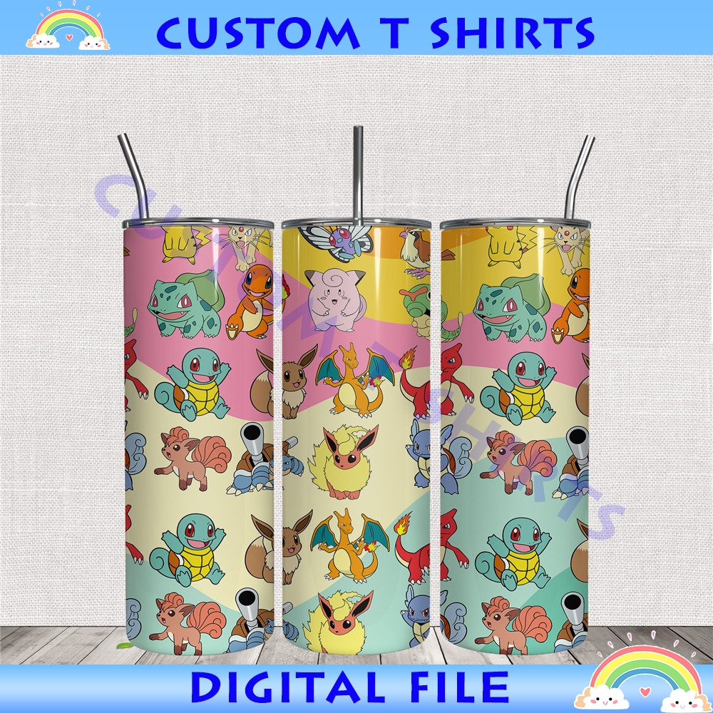 Pokemon Skinny 20oz Tumbler Sublimation PNG | Inspire Uplift