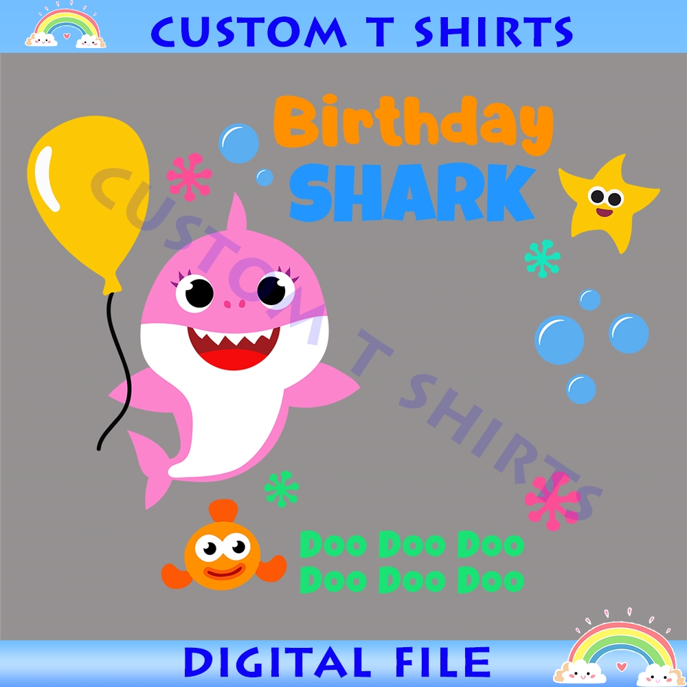 Birthday Baby Shark Pink Balloon Doo Doo SVG | Inspire Uplift