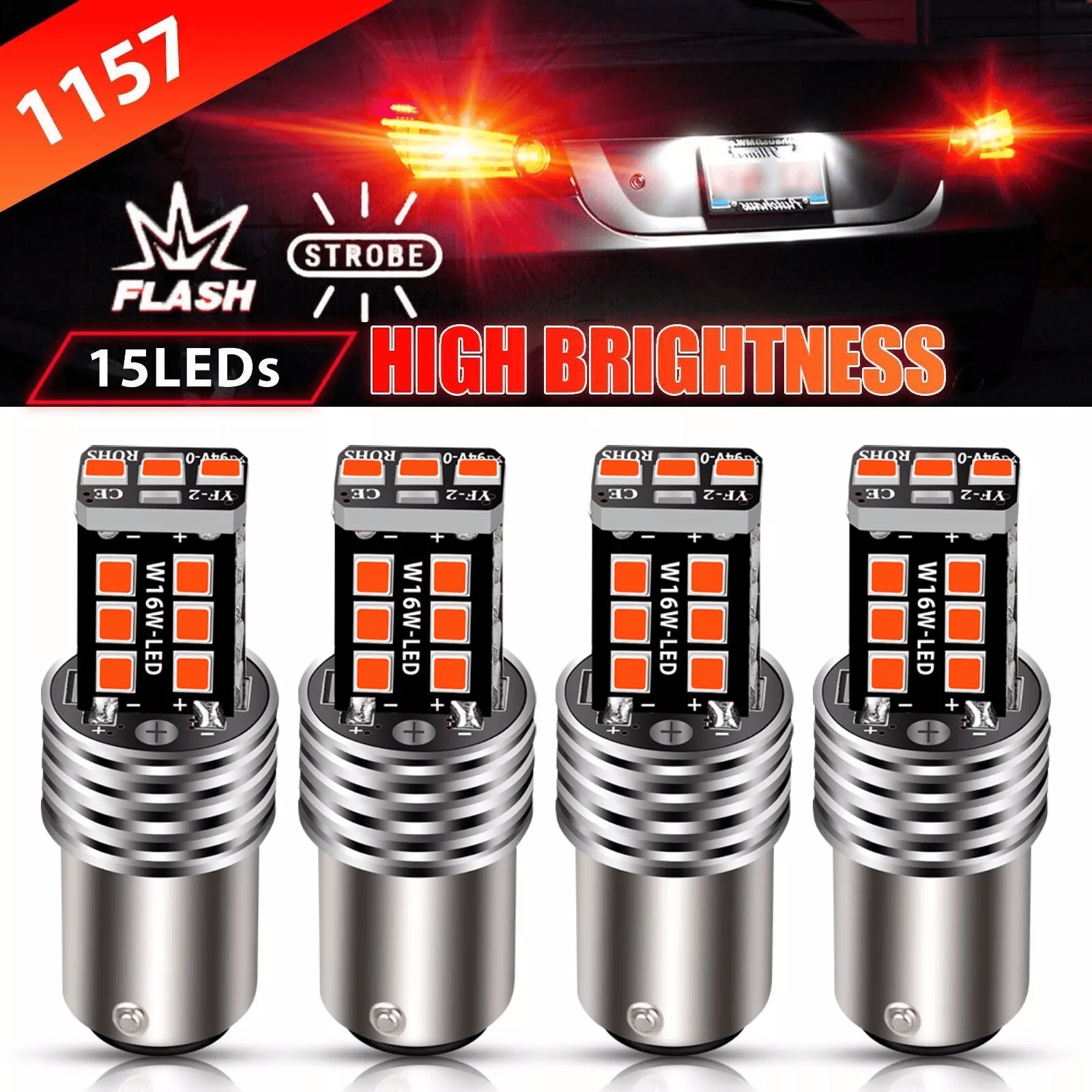 4X 1157 LED Flashing Brake Tail Light Bulbs Red | Inspire Uplift