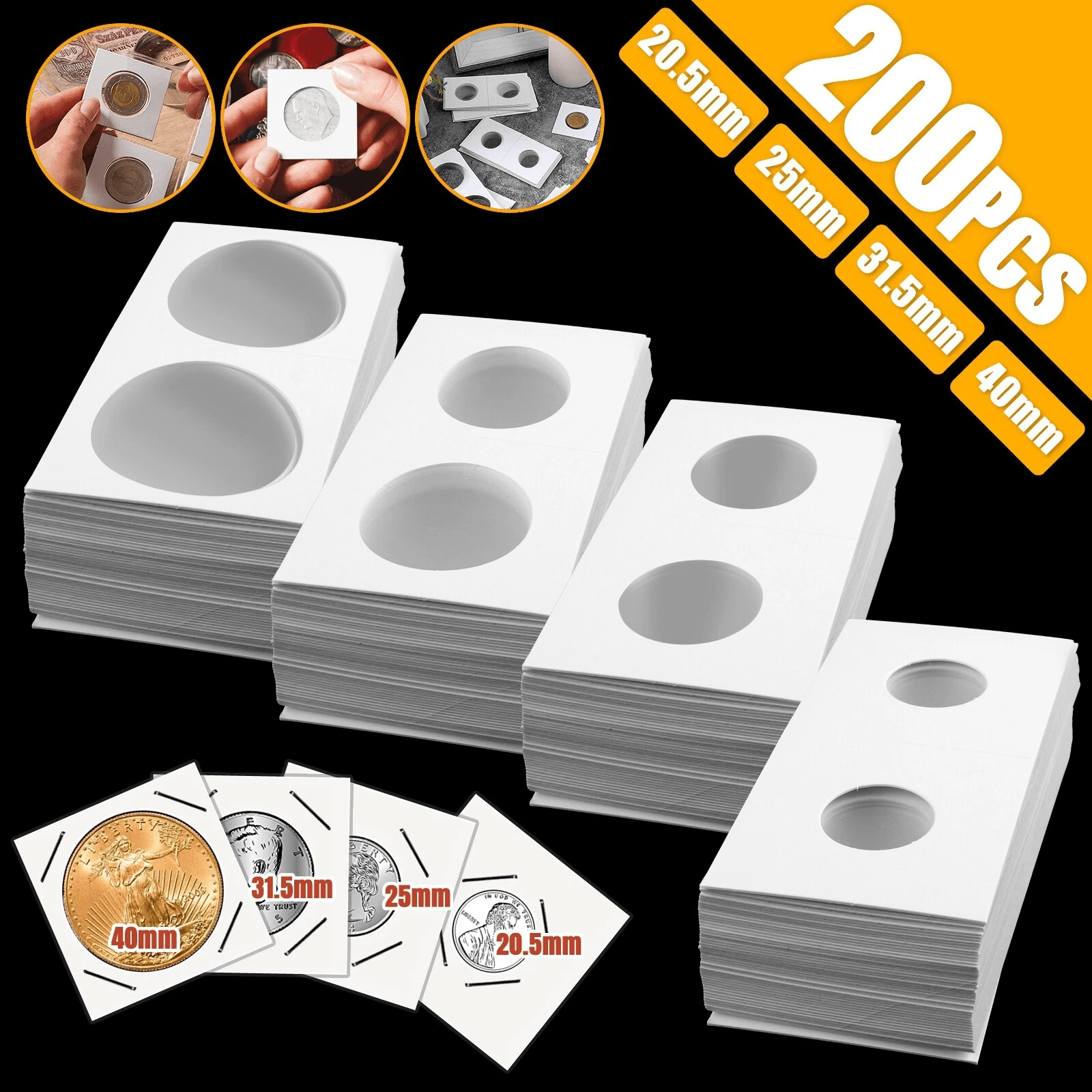 200pcs 2x2 Coin Holder Paper Mylar Flips 4 Sizes | Inspire Uplift