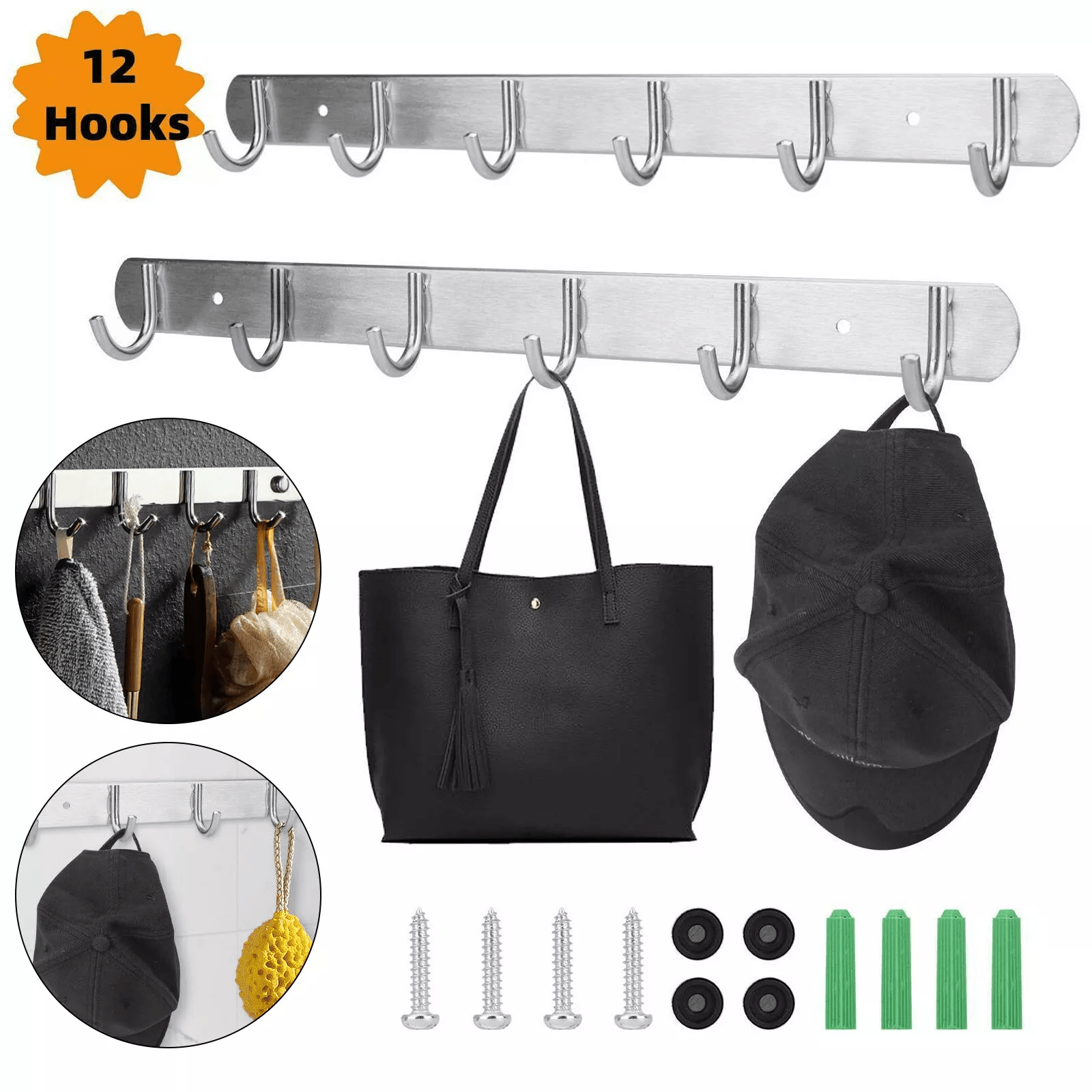 12 Hooks Wall Mount Rack Key Towel Coat Hanger | Inspire Uplift