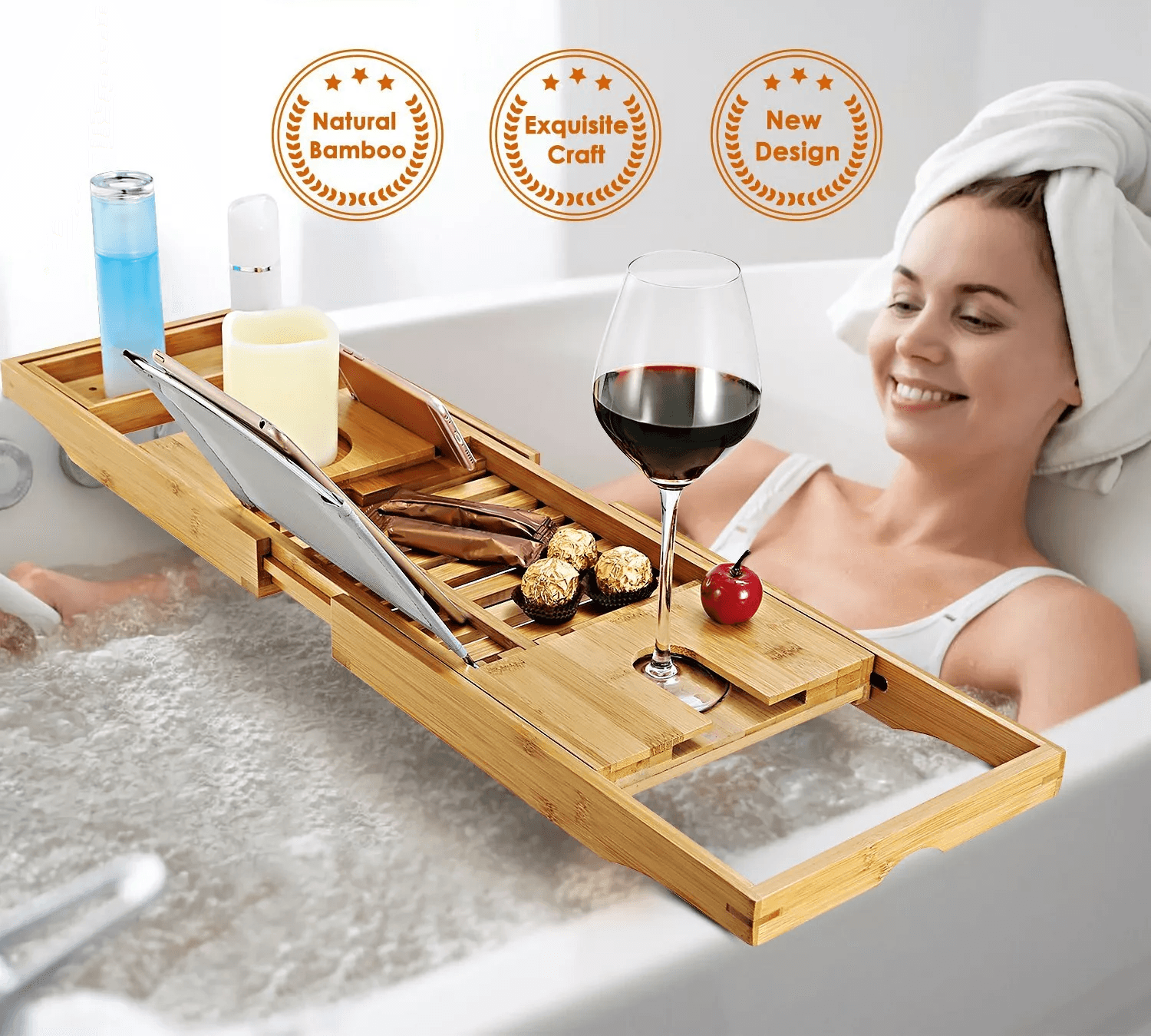 Expandable Bamboo Bathtub Caddy Tray | Inspire Uplift
