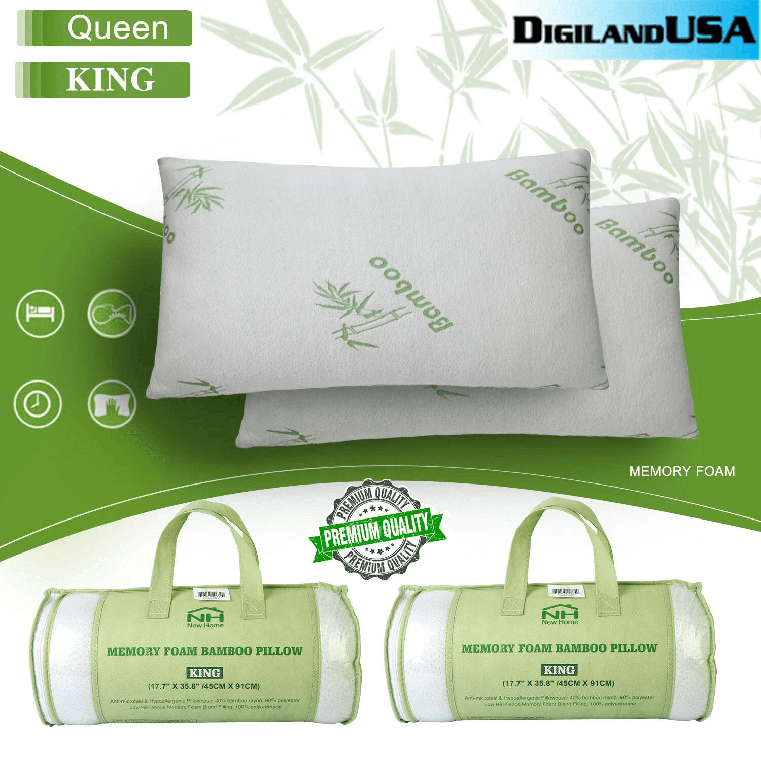 Bamboo Memory Foam Pillow – Queen/King Size | Inspire Uplift