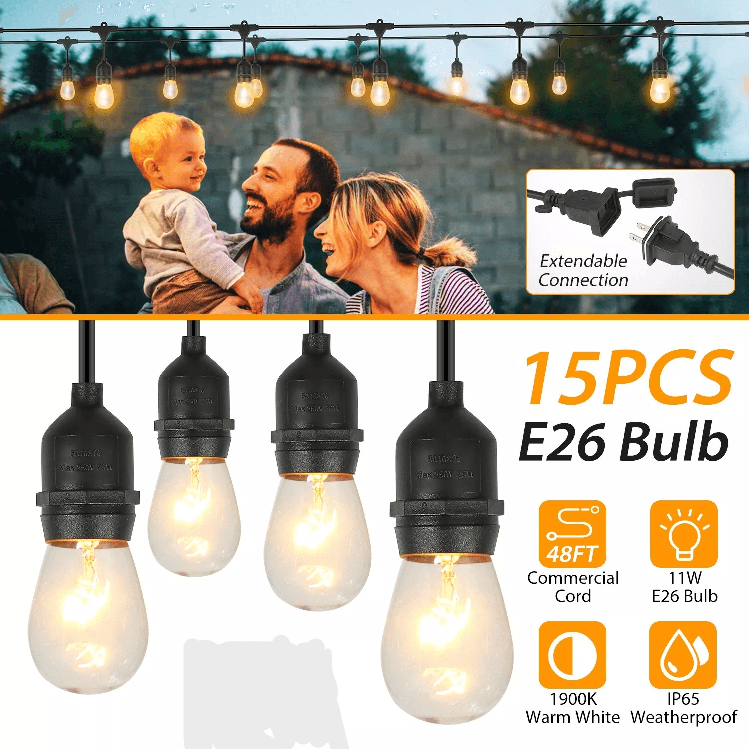 Outdoor LED Patio String Lights – 48ft | Inspire Uplift
