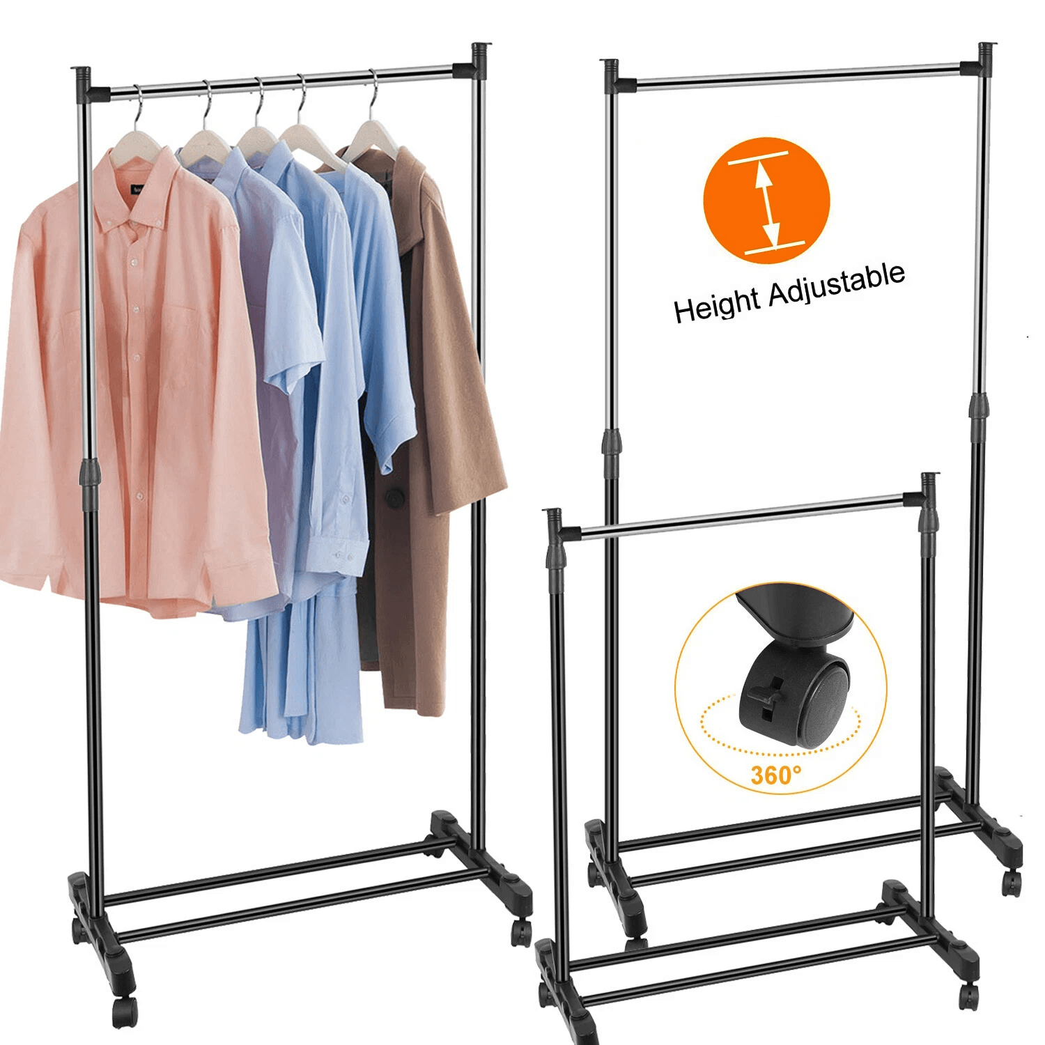 Rolling Collapsible Garment Rack – Adjustable Shelf | Inspire Uplift