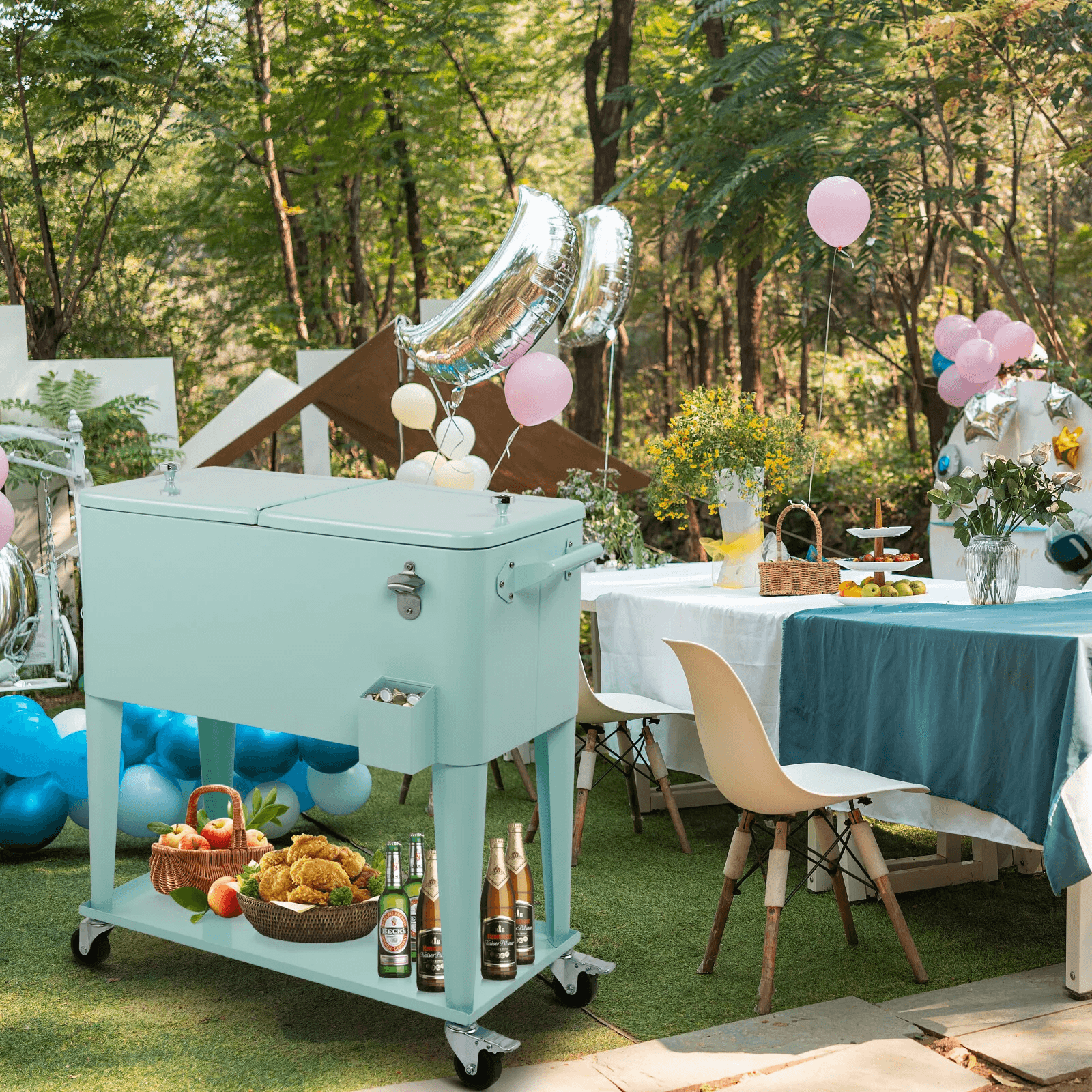 80QT Rolling Steel Cooler Cart Ice Chest | Inspire Uplift