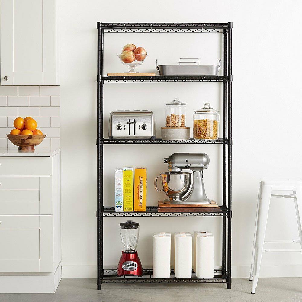 5-Tier Steel Wire Storage Rack – Chrome/Black | Inspire Uplift