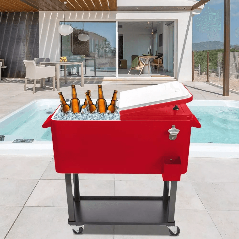 80QT Rolling Patio Cooler Bar with Shelf | Inspire Uplift