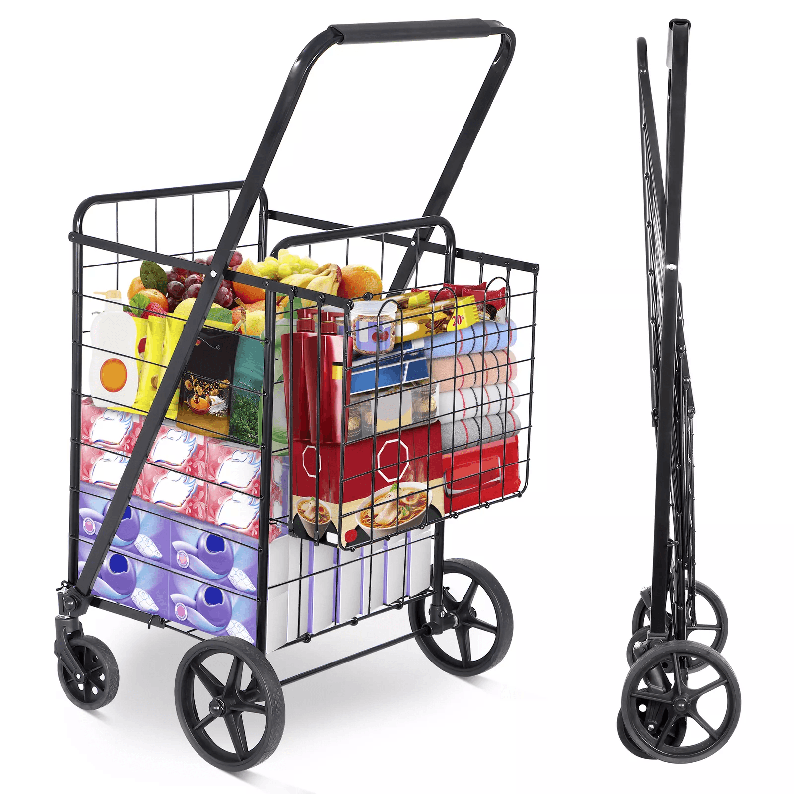 Folding Utility Cart with Wheels & Baskets | Inspire Uplift