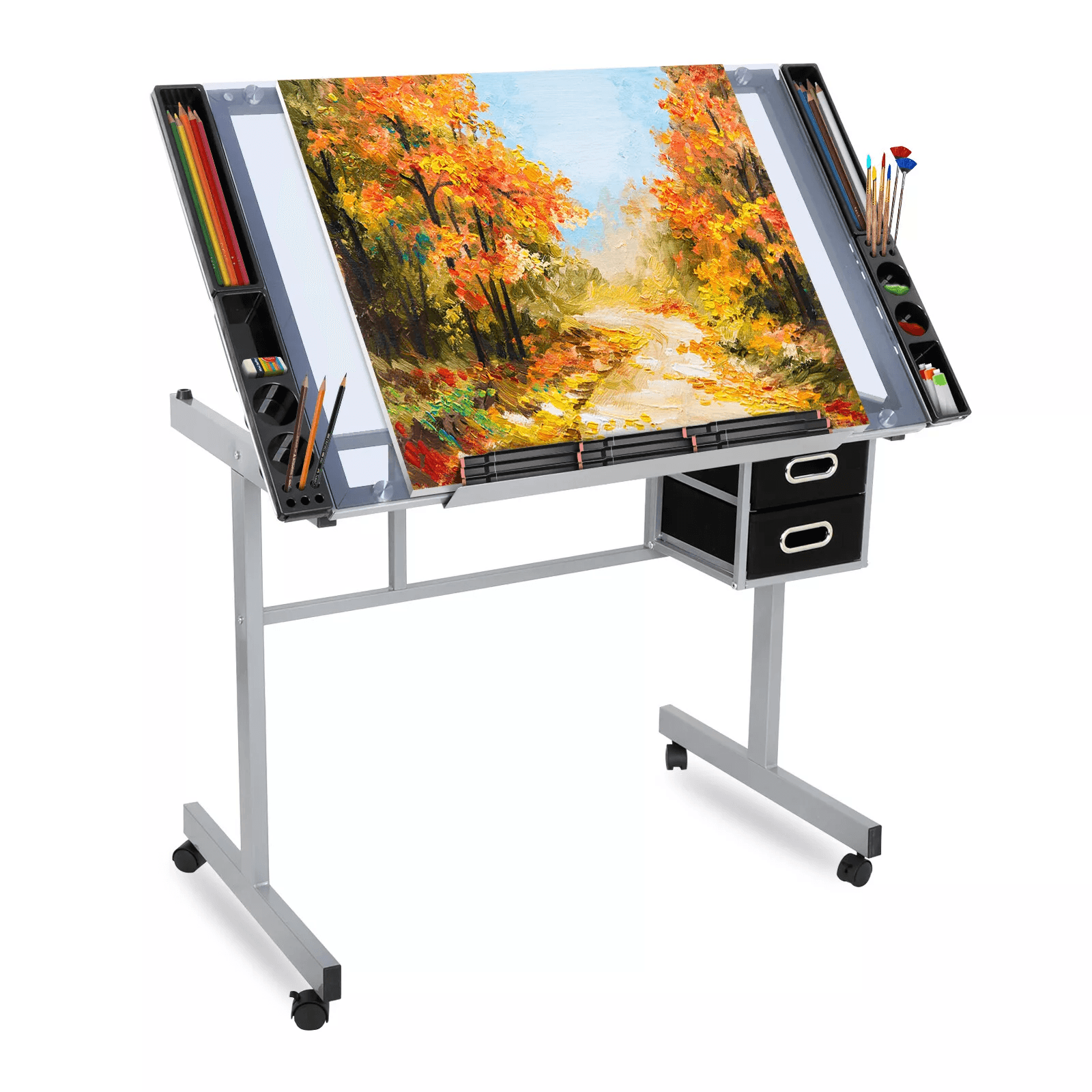 Adjustable Glass Drafting Table with Storage | Inspire Uplift
