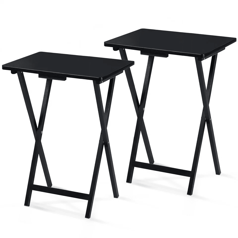 PJ Wood Folding TV Tray Tables, 2 Pc Set – Black | Inspire Uplift