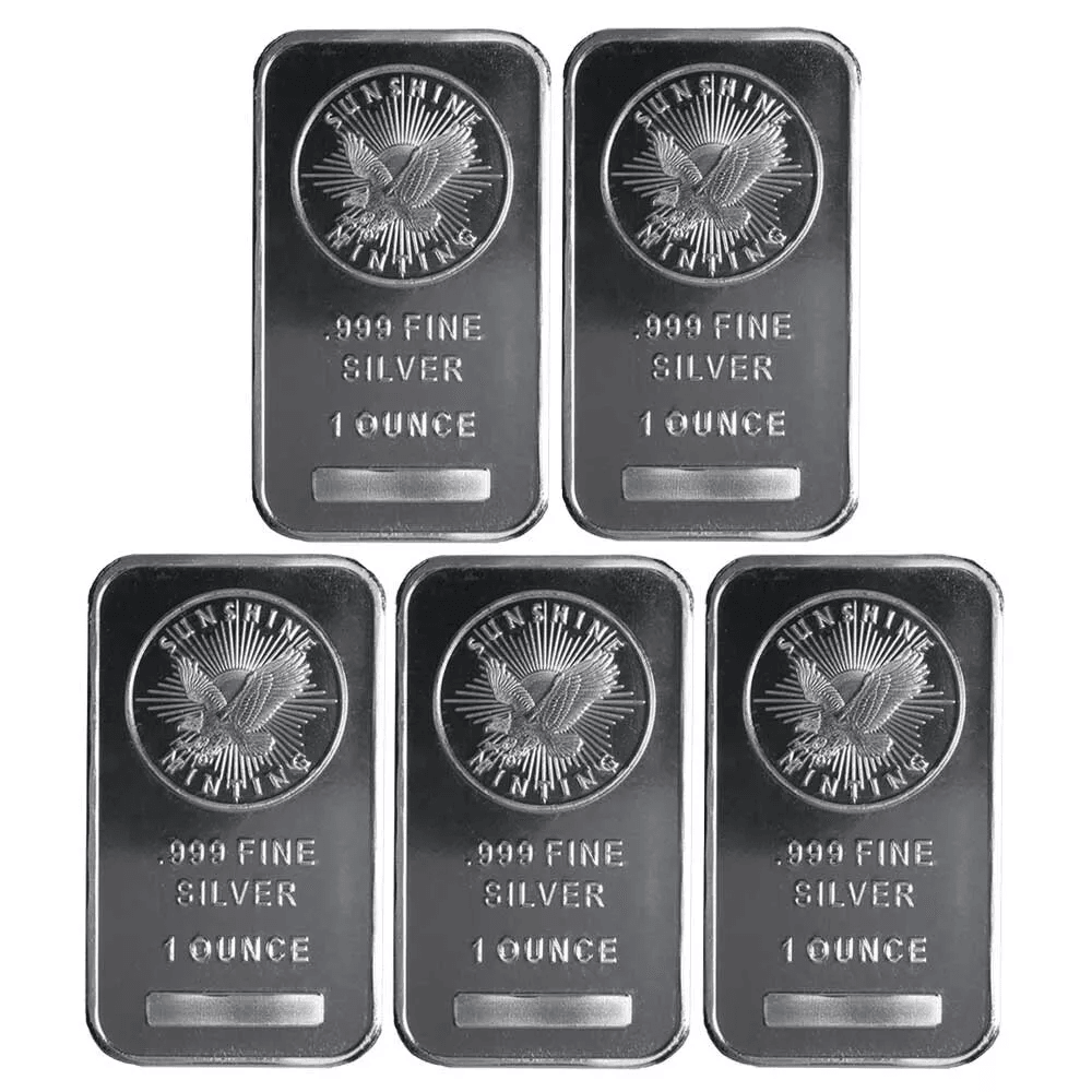 5x 1 oz Sunshine Mint Silver Bars Sealed | Inspire Uplift