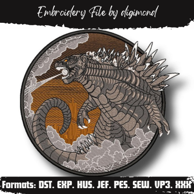 Godzilla 2 Embroidery Designs File, Machine Embroidery Desig | Inspire ...