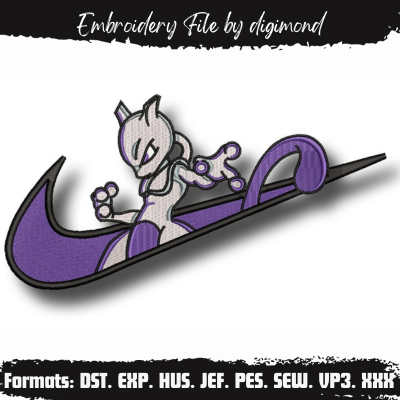 Nike Mewtwo Embroidery Design File, Pokemon Anime Embroidery | Inspire ...