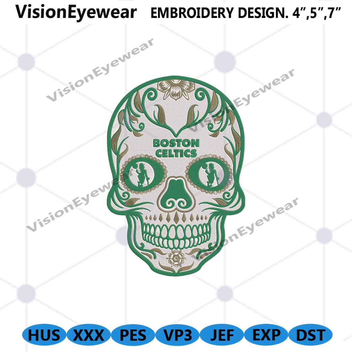 NBA Boston Celtics Skull Logo Machine Embroidery Files, Bost | Inspire ...