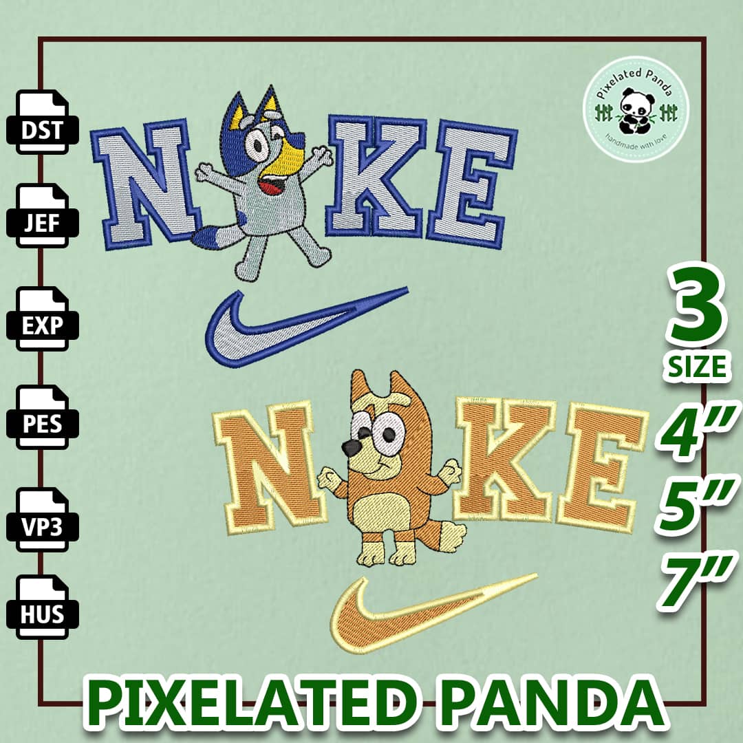 Nike Bandit And Chilli Heeler Embroidery Design, Bluey Coupl | Inspire ...