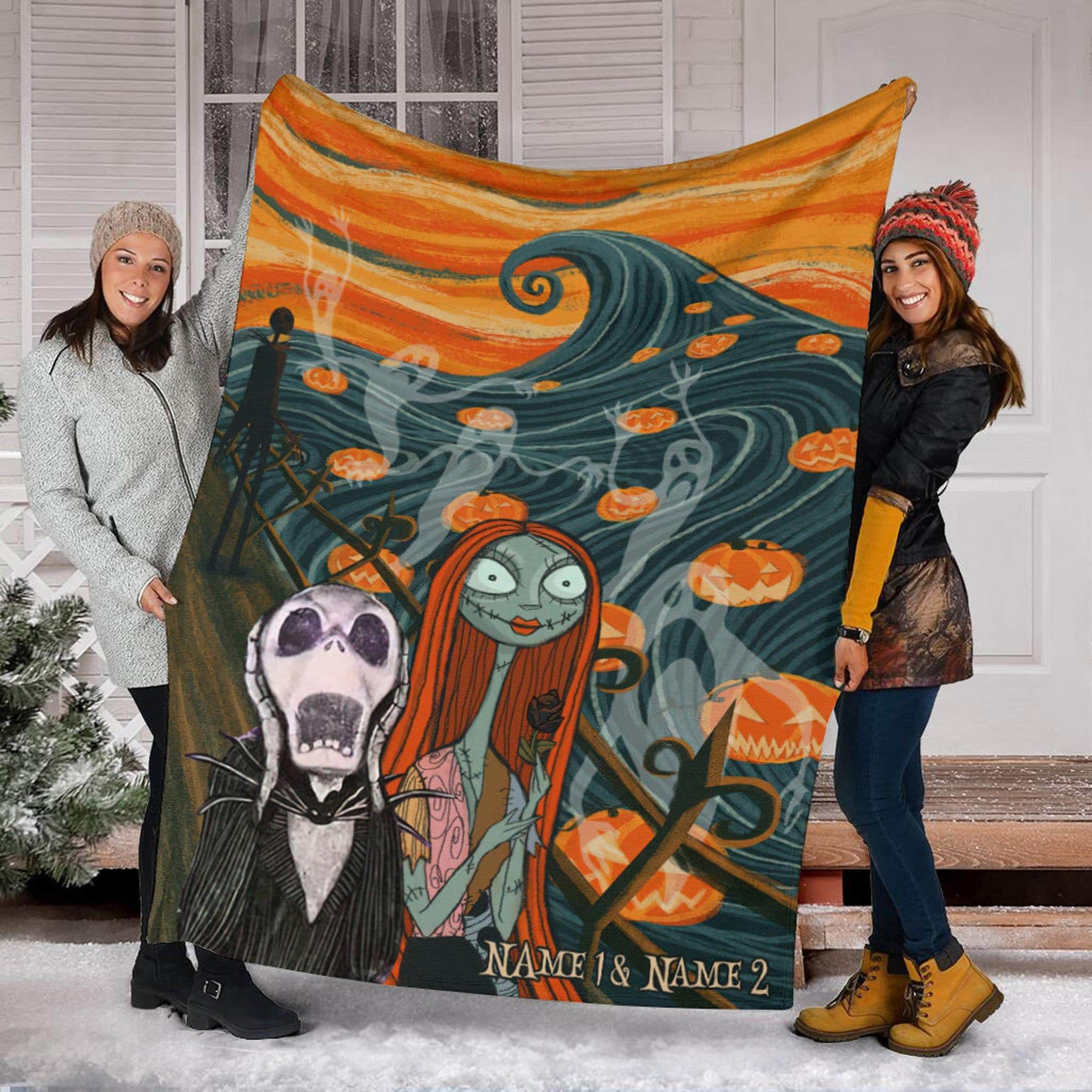 Jack Skellington And Sally Fleece Mink Sherpa,Custom Name Ha - Inspire ...