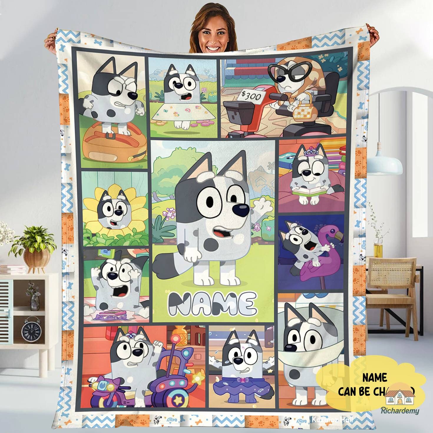 Personalized Bluey Name Blanket, Blanket kids, Bluey and Bin - Inspire ...
