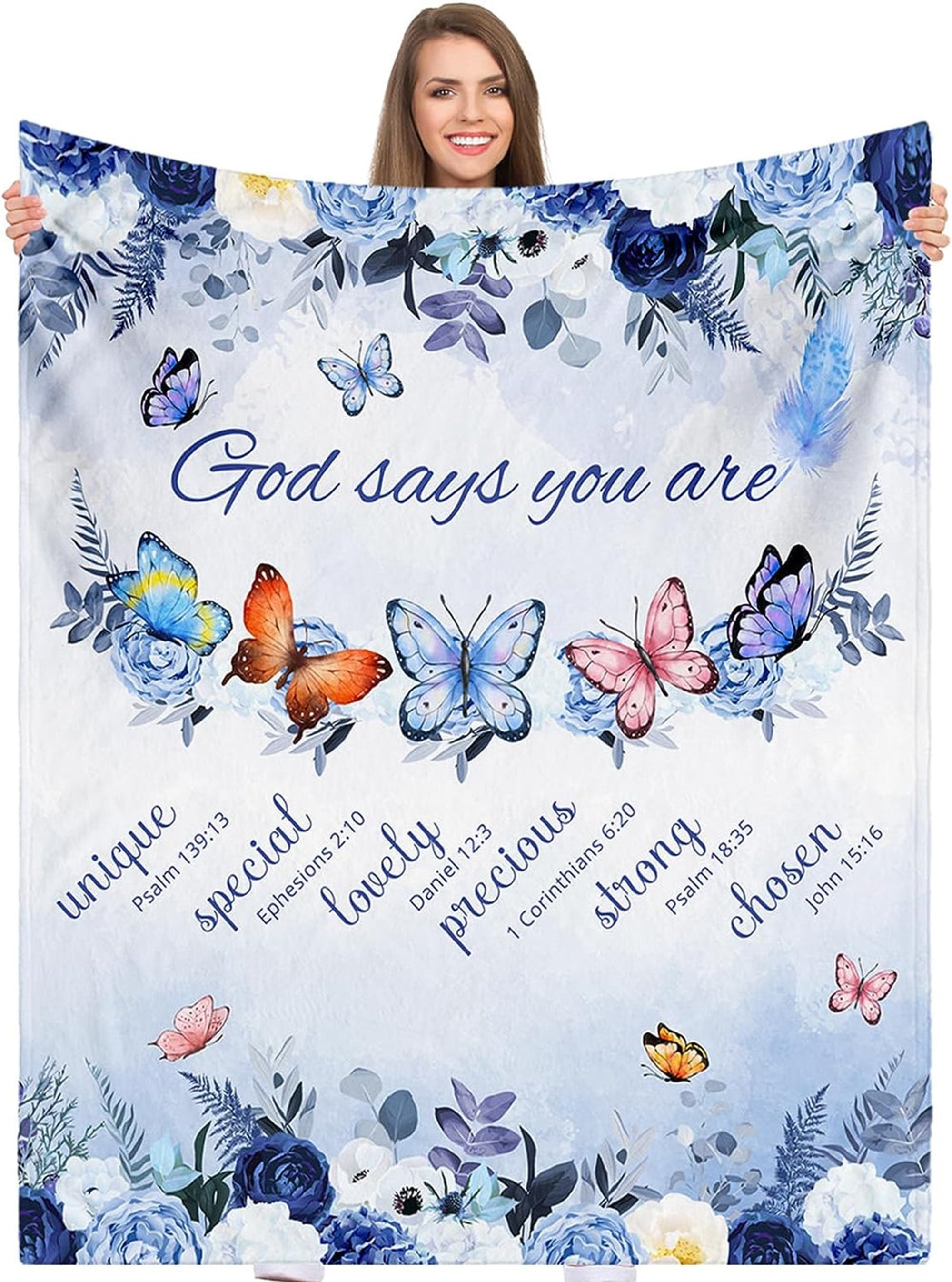 Christian Blanket God Says You Are Blue Rose Butterfly Fleec | Inspire ...