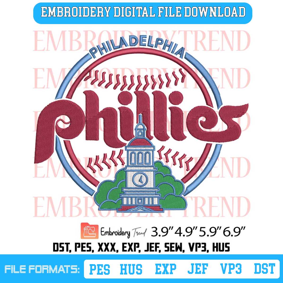 Philadelphia Phillies Embroidery, Baseball Embroidery | Inspire Uplift