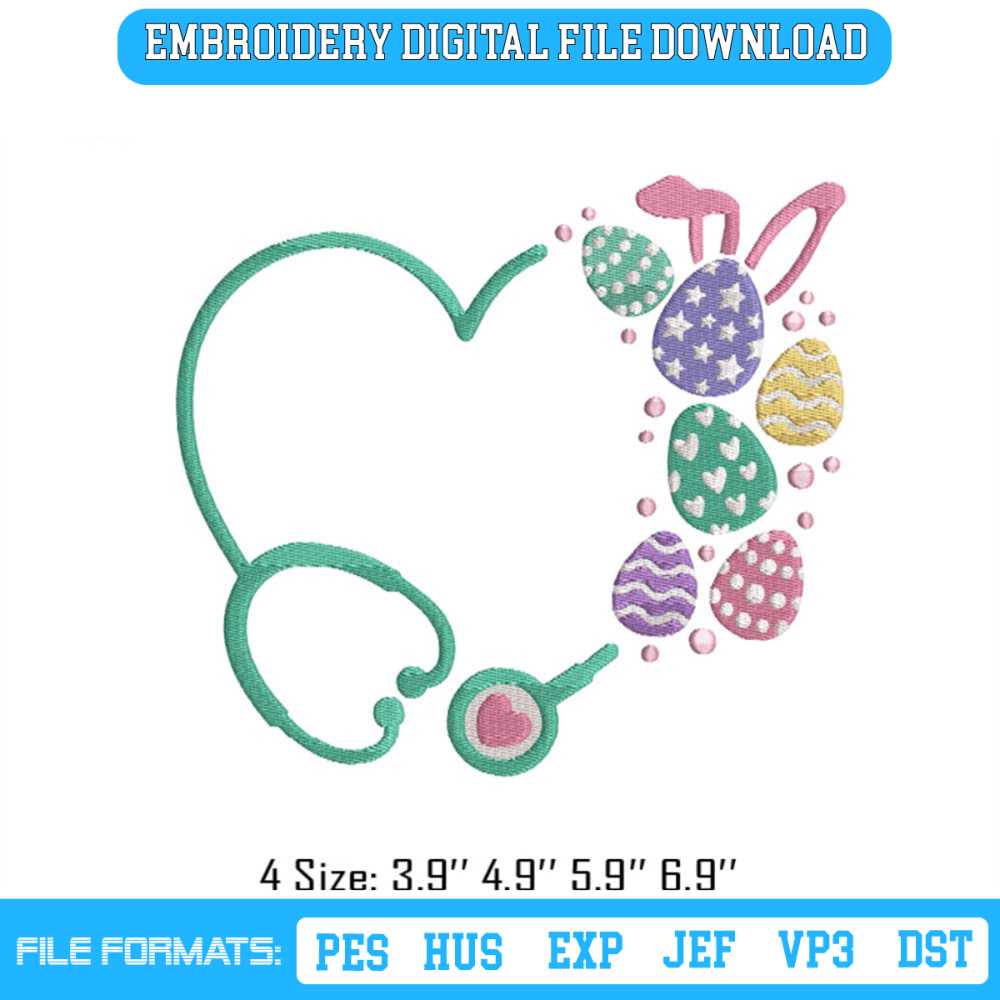 Easter Stethoscope Nurse Embroidery Pattern, Nurse Easter Eg | Inspire ...