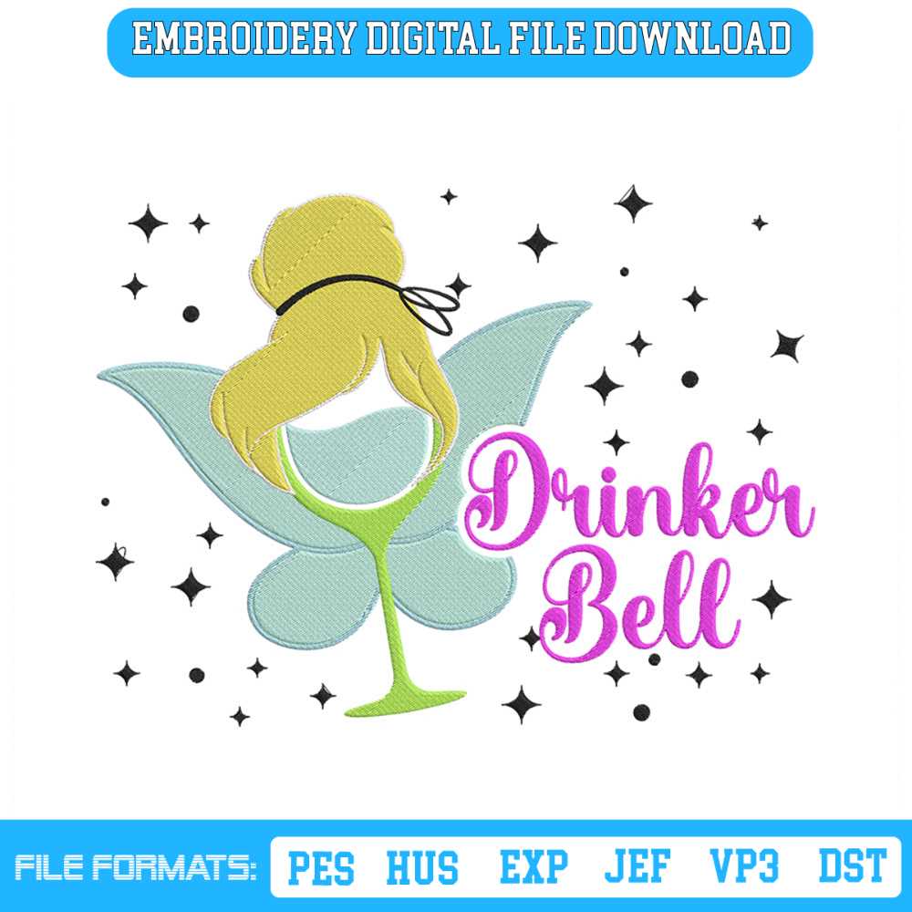 Drinking Bell Embroidery Designs File, Tinker Bell Drinking | Inspire ...