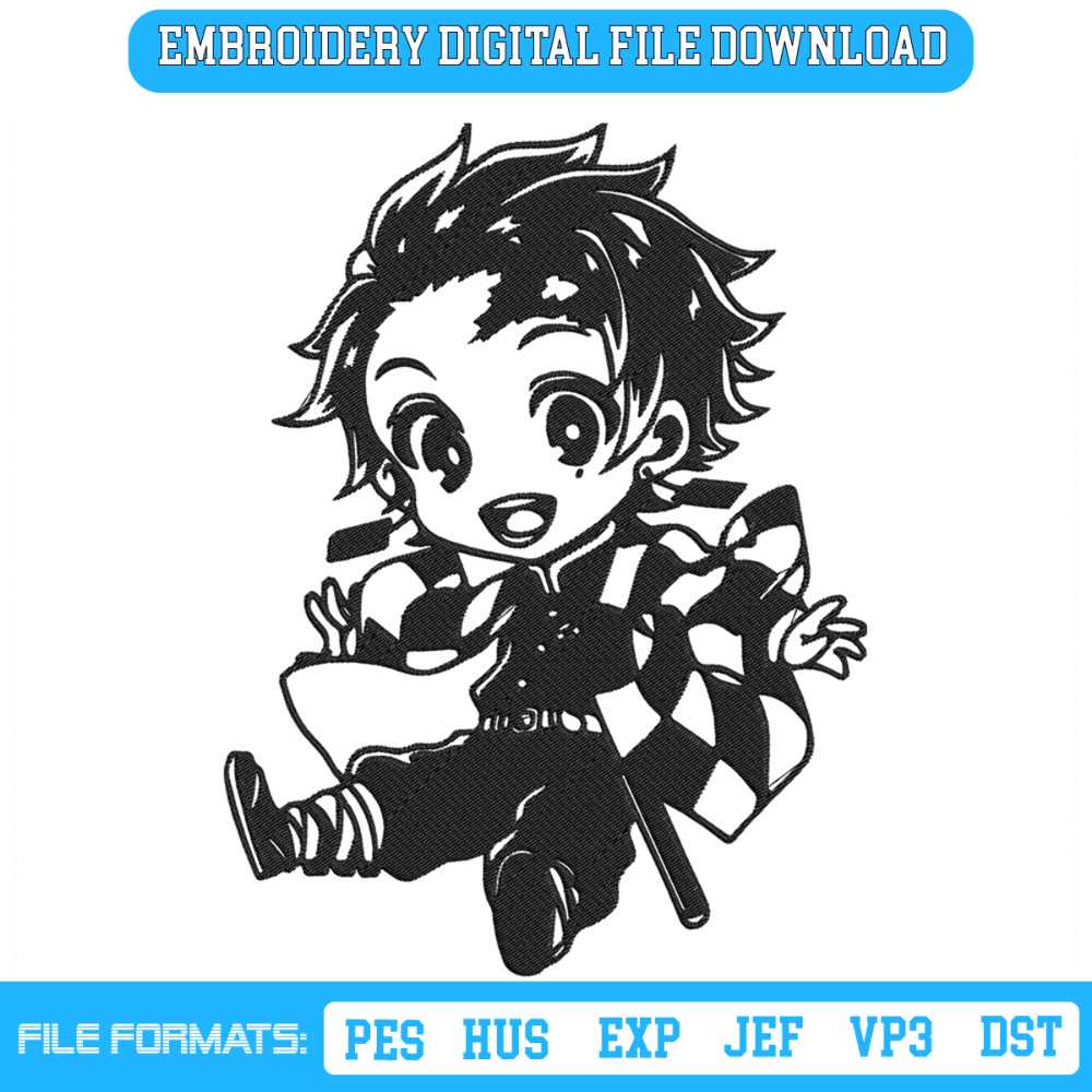 Kamado Tanjiro Chibi Fly Embroidery Designs File | Inspire Uplift
