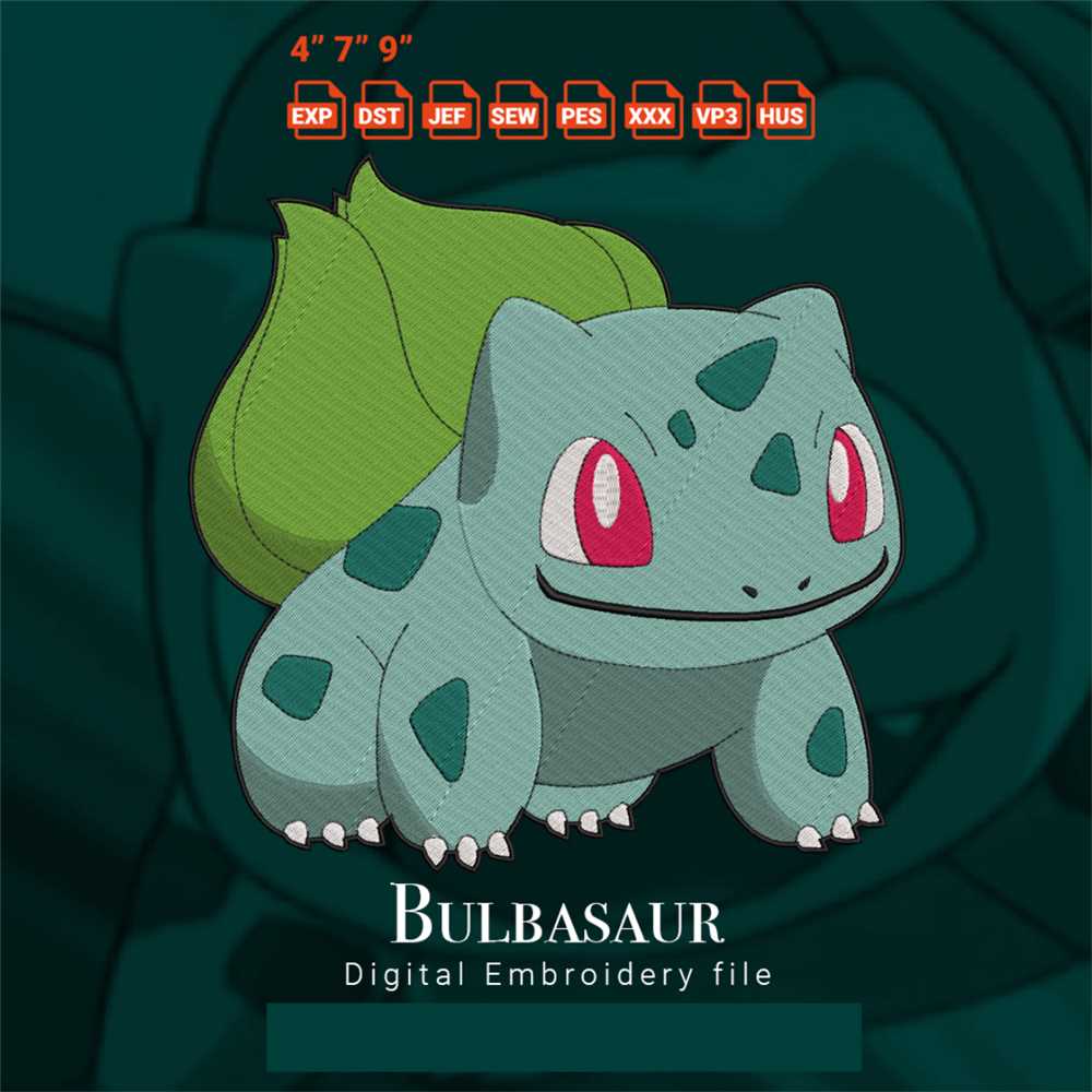 Digital Embroidery Bulbasaur Pokemon Character | Inspire Uplift