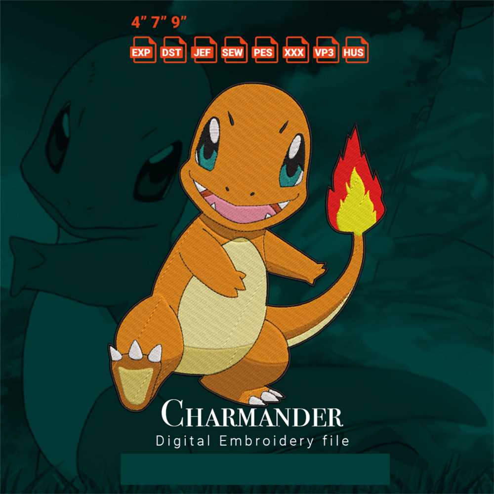Digital Embroidery Charmander Pokemon Character | Inspire Uplift