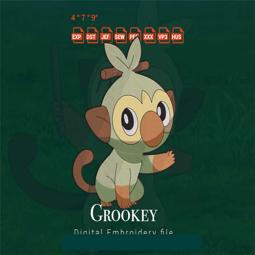 Digital Embroidery Grookey Pokemon Character | Inspire Uplift