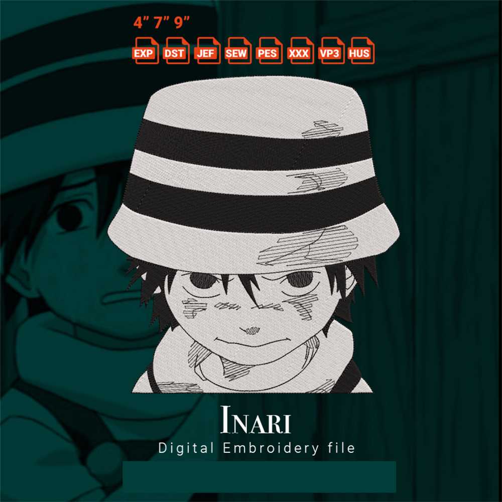 Digital Embroidery Inari Angry Naruto Character (Black White | Inspire ...