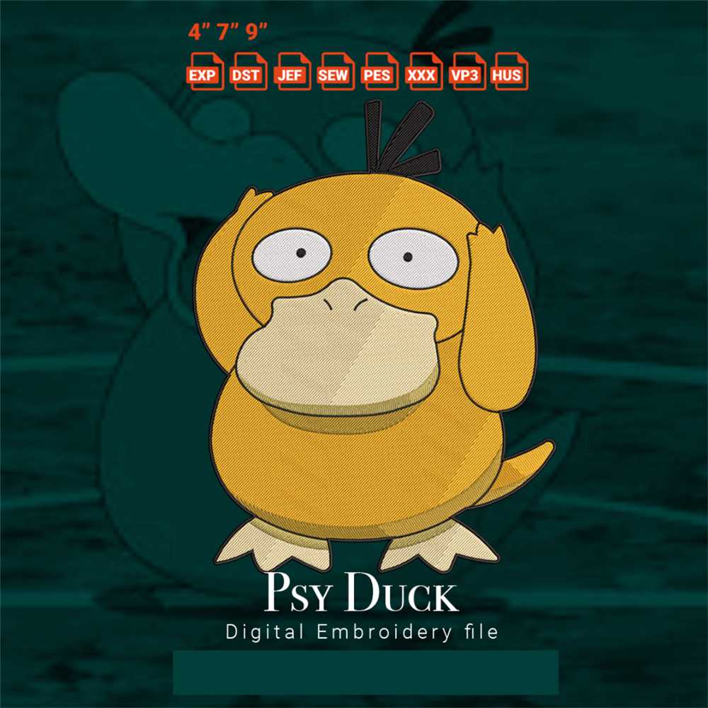 Digital Embroidery Psy Duck Pokemon Character | Inspire Uplift