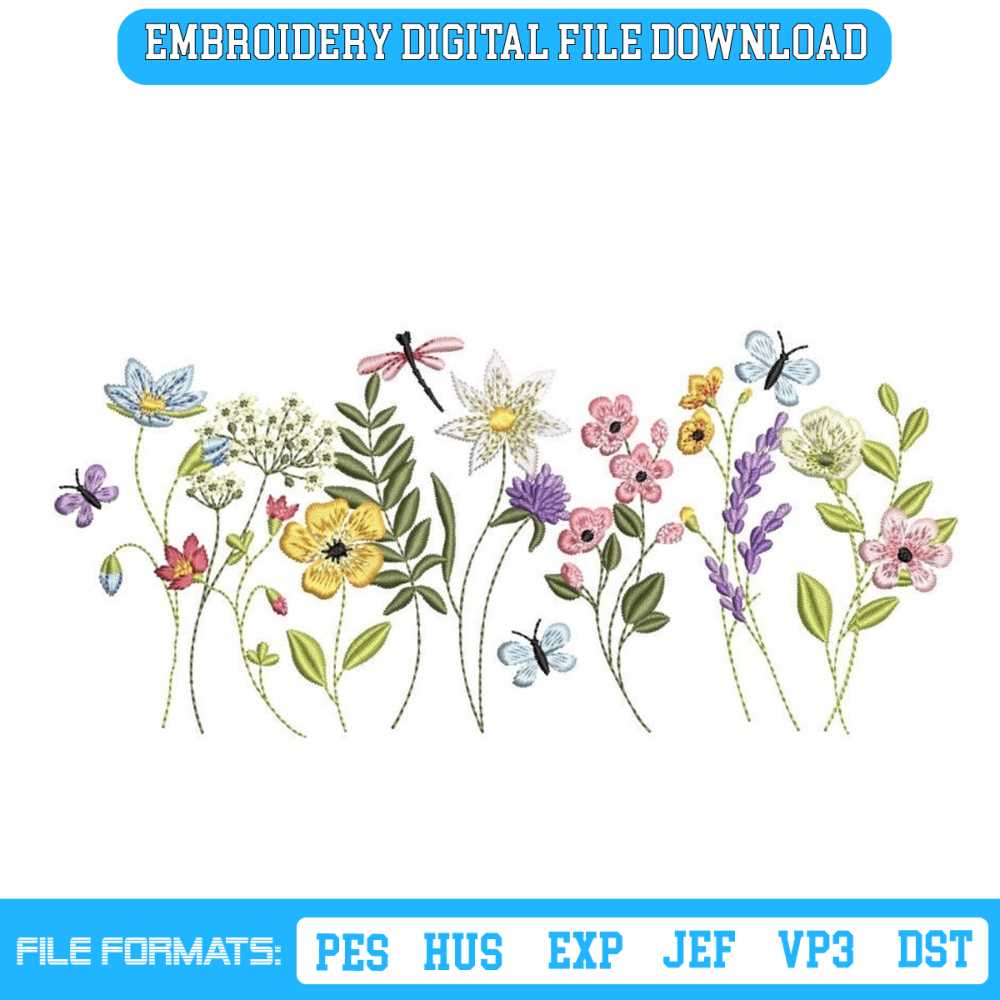 Summer Flowers Embroidery Design, 3 sizes, Instant Download | Inspire ...