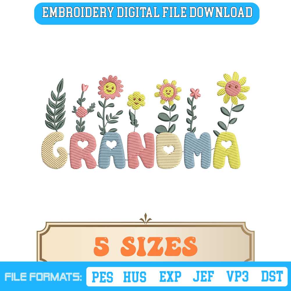 Grandma Flower Embroidery Design 5 sizes, Floral Grandmother | Inspire ...