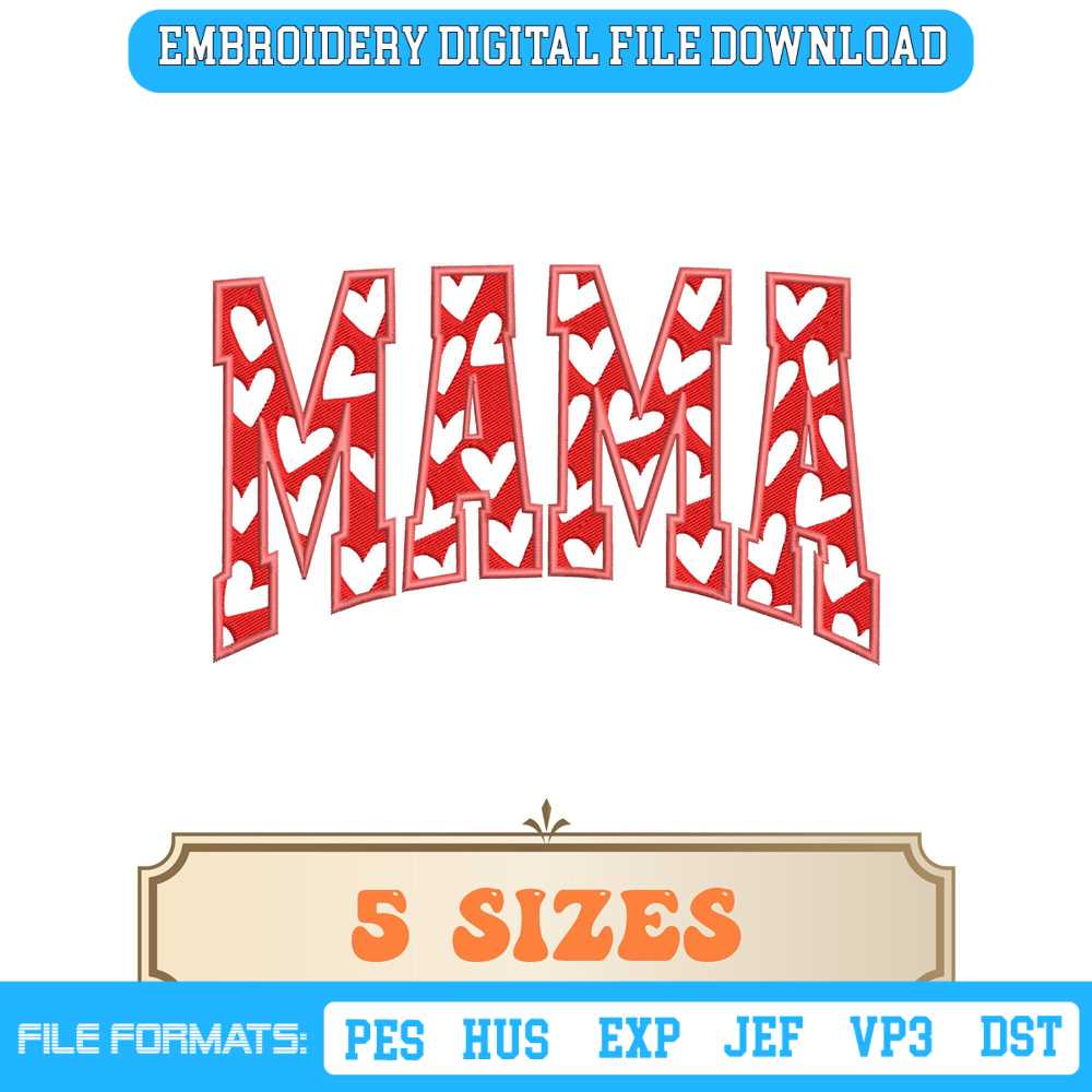 MAMA Applique Embroidery Design 5 Sizes, Curved Mama Heart A | Inspire ...