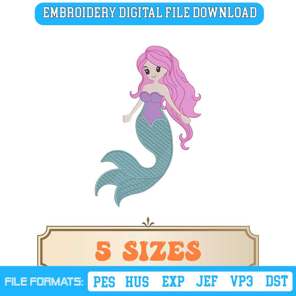 Mermaid Embroidery Designs 5 Sizes, Princess Embroidery Desi | Inspire ...