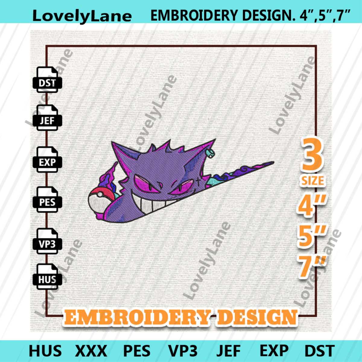 Gengar Nike Embroidery Design, Pokemon Embroidery | Inspire Uplift