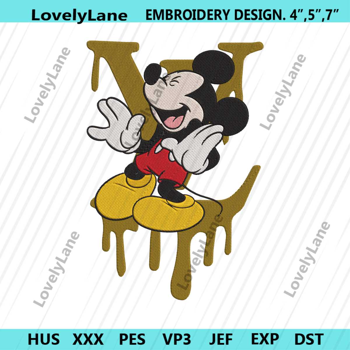 Happy Cartoon Mouse Dripping LV Embroidery Design Files | Inspire Uplift