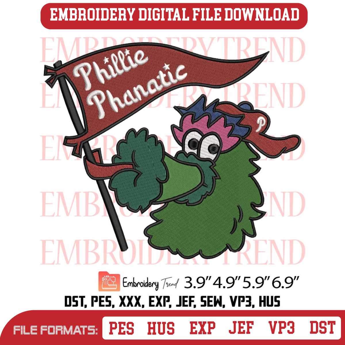 Phillies Phanatic Embroidery Design Philly Mascot | Inspire Uplift