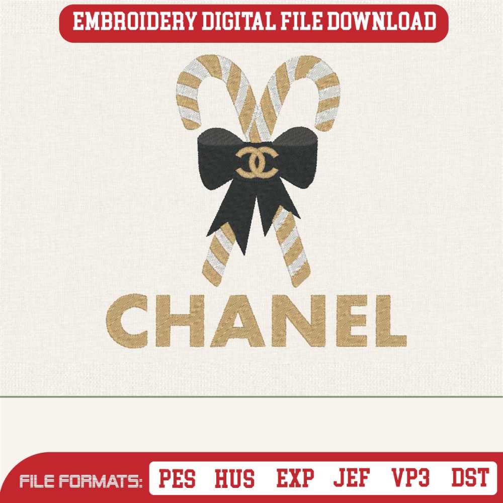Chanel Christmas Cane logo machine embroidery design new | Inspire Uplift
