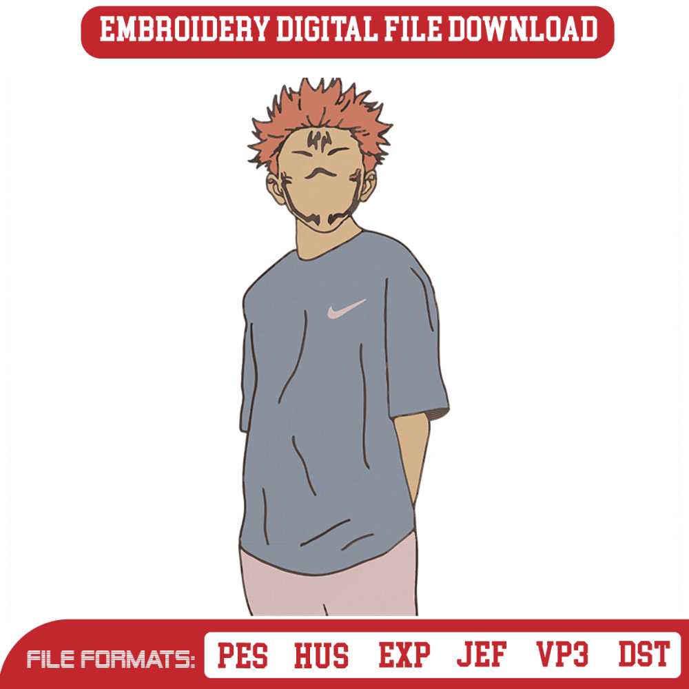 Yuji Itadori Cool no Face Embroidery Designs File, Jujutsu K | Inspire ...